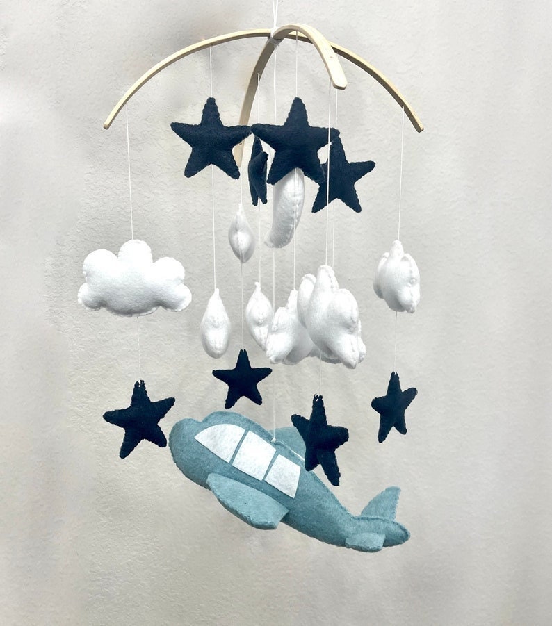 Airplane Crib Mobile, Clouds Nursery, Crib Bedding Decorations ...