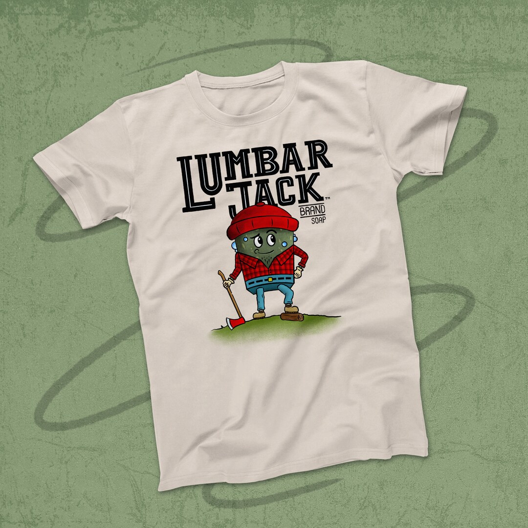 Lumbar Jack Soap Brand Mascot Hand Drawn Pine Brick Character Graphic T ...