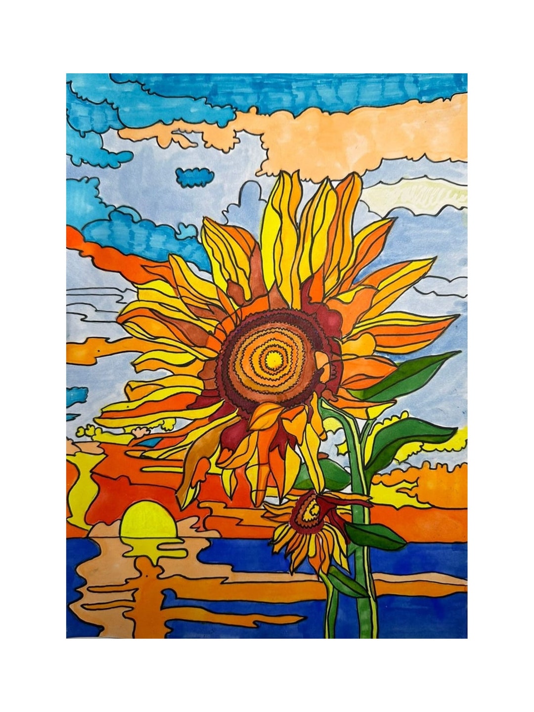 Sunflower Marker Drawing - Etsy