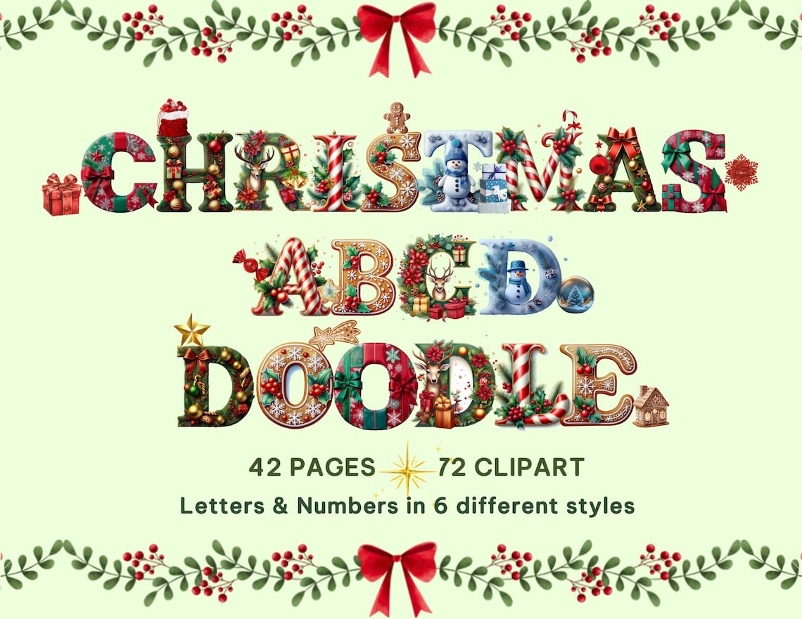 Christmas ABC Doodle | Christmas Alpha Doodle | Xmas Clipart | Holiday ...