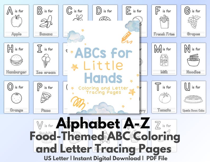Kids ABC Coloring and Letter Tracing - Food Theme | ABC Coloring Book ...