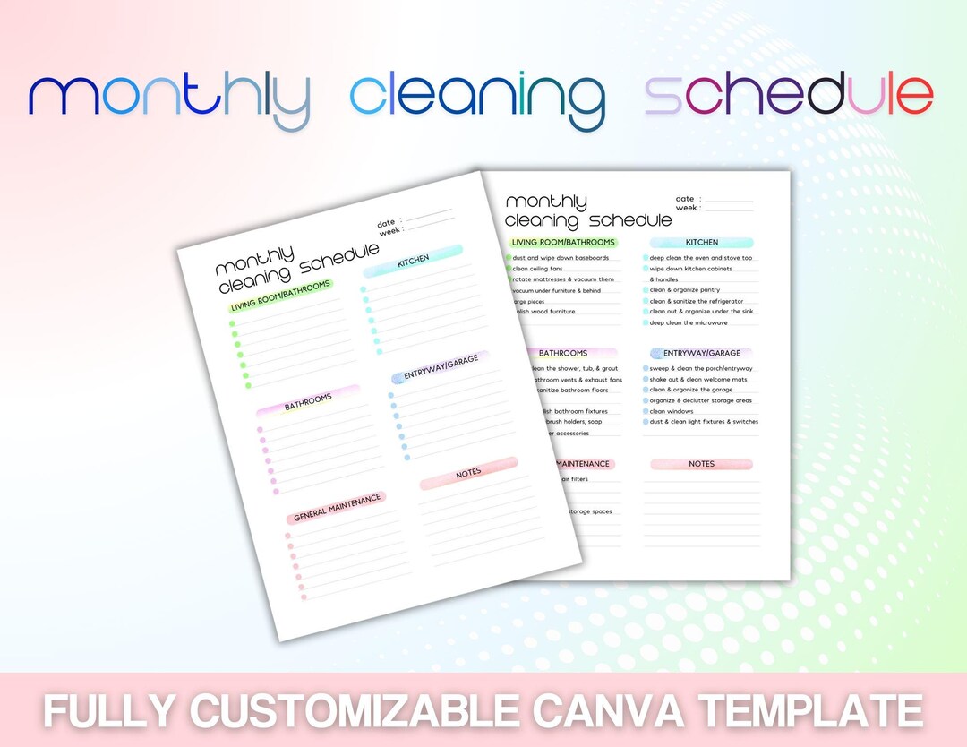 Monthly Cleaning Schedule | Printable and Editable Classic | Cleaning ...
