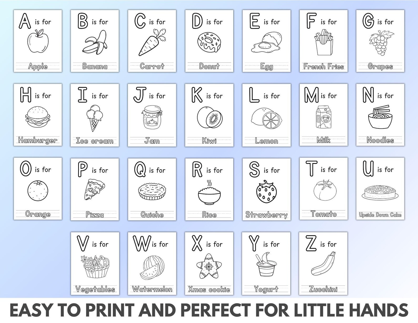 Kids ABC Coloring and Letter Tracing - Food Theme | ABC Coloring Book ...