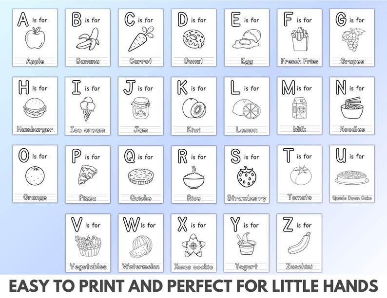 Kids ABC Coloring and Letter Tracing - Food Theme | ABC Coloring Book ...