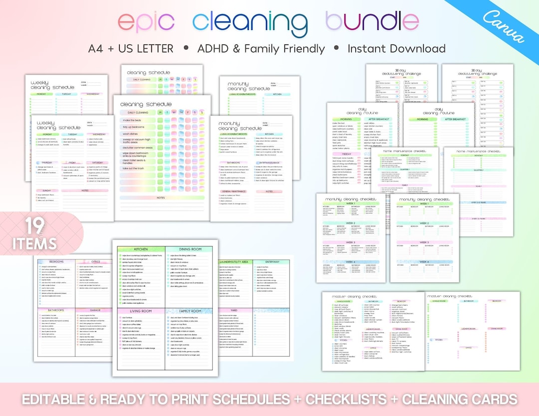 Massive 19 Printables Cleaning Bundle | ADHD Friendly Home Cleaning ...