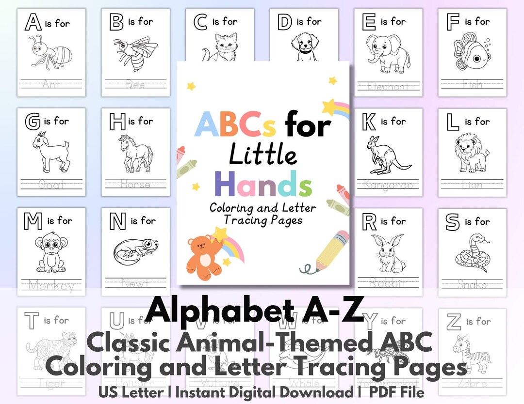 Classic Animal-themed ABC Coloring and Letter Tracing Pages | Coloring ...