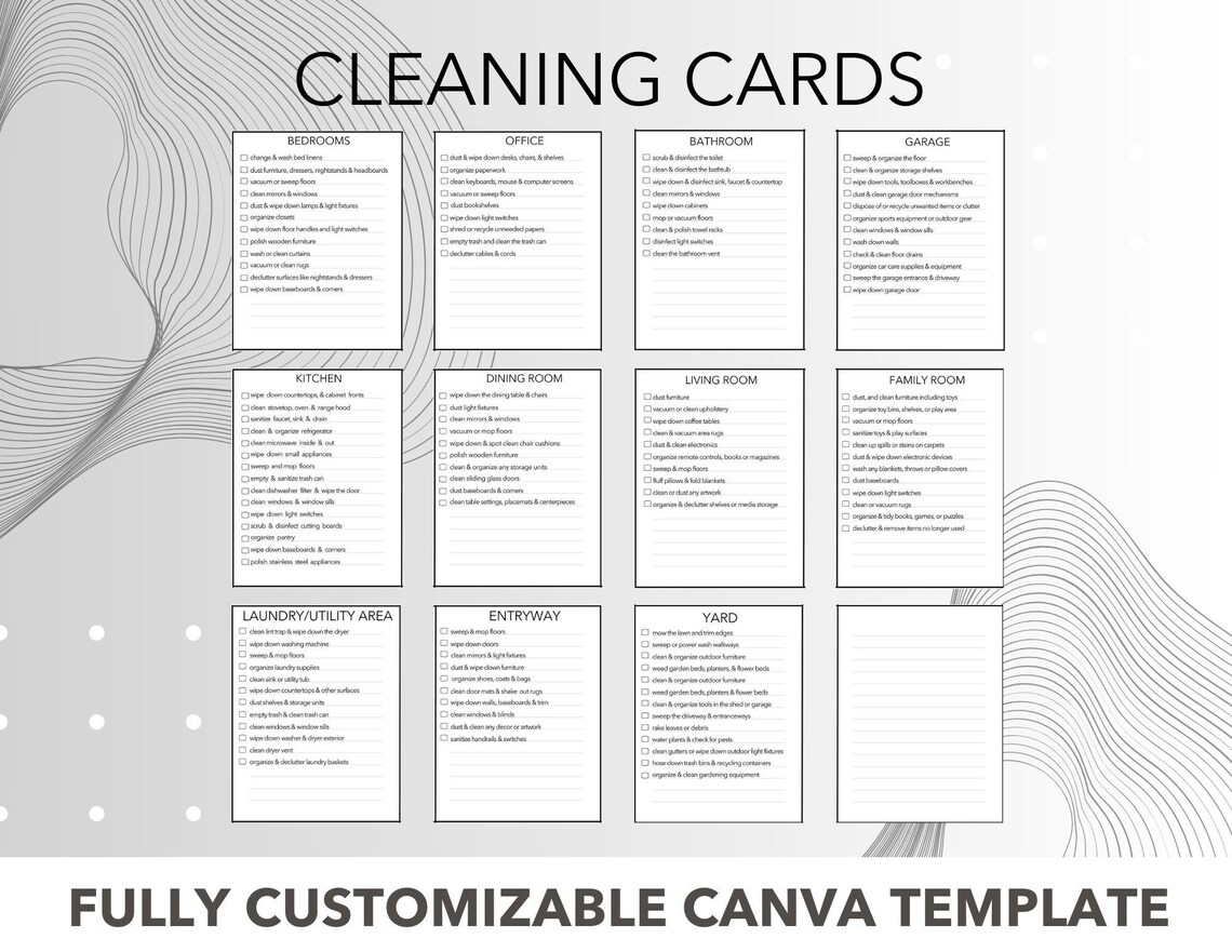 12 Cleaning Cards - Room by Room | Cleaning Cards Printable | ADHD ...