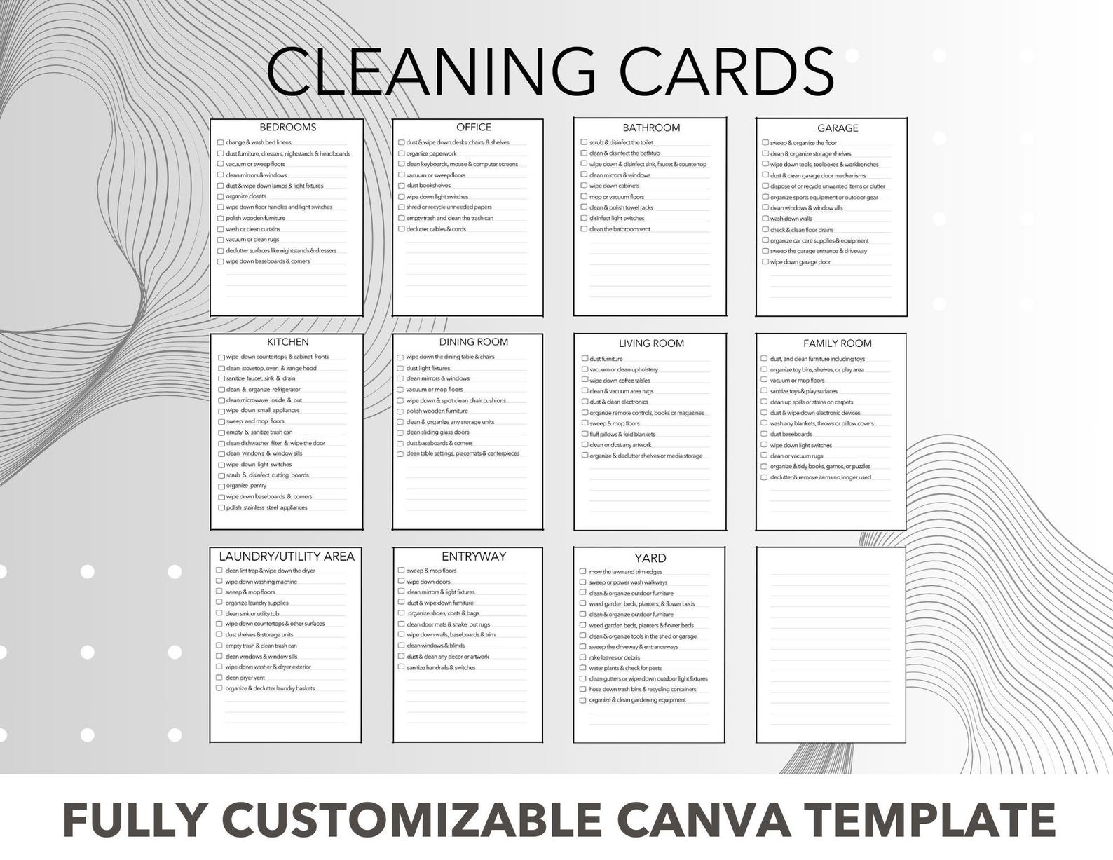 12 Cleaning Cards - Room by Room | Cleaning Cards Printable | ADHD ...