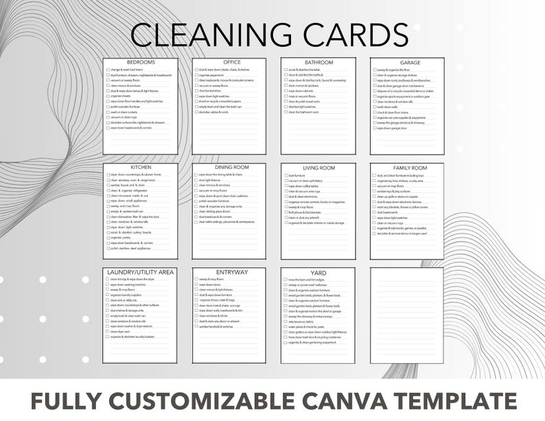 12 Cleaning Cards - Room by Room | Cleaning Cards Printable | ADHD ...