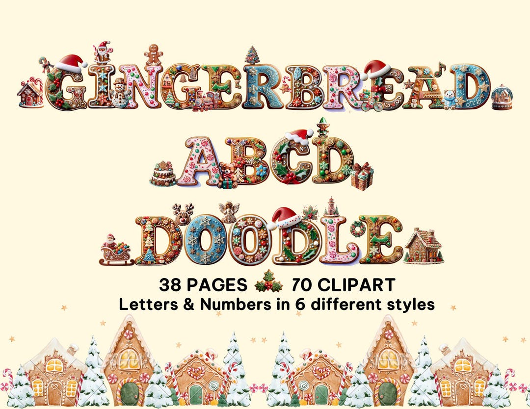 Gingerbread ABCD Doodle | Christmas Alpha Doodle | Christmas Clip Art ...
