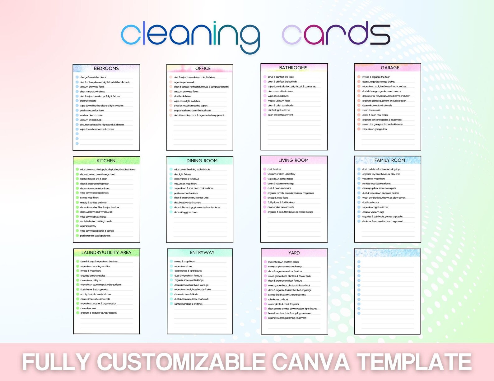 12 Cleaning Cards - Room by Room | Cleaning Cards Printable | ADHD ...