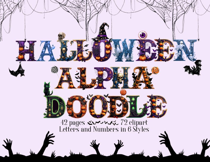 Halloween Alpha Doodle | Halloween Bundle W/ Letters, Numbers, Clip Art ...