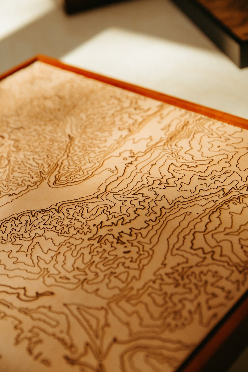 Custom Topo Map, Personalized Leather Map, Wedding Gift, Mothers Day ...