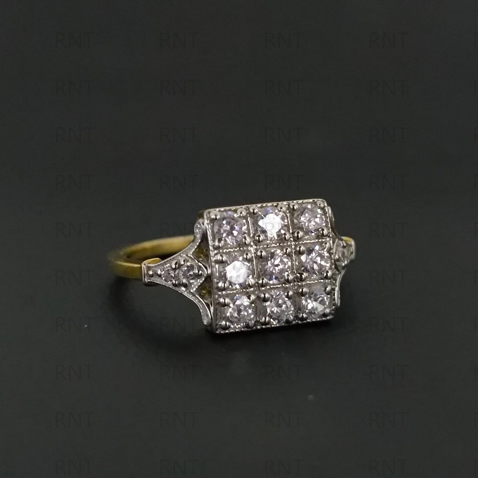 Vintage Two-tone Cocktail Ring: CZ Moissanite Cluster, Anniversary ...