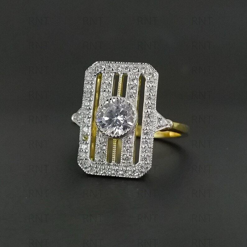 Art Deco Two Tone Halo Ring • Vintage Style Engagement Jewelry - Etsy