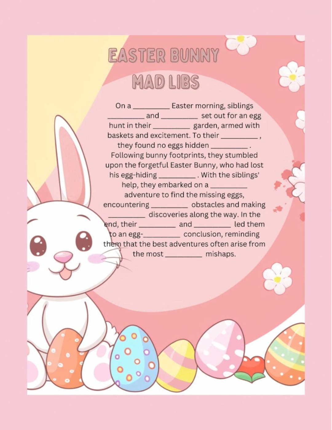 Easter Bunny Mad Libs Activity Printable Worksheet and Answer Sheet - Etsy
