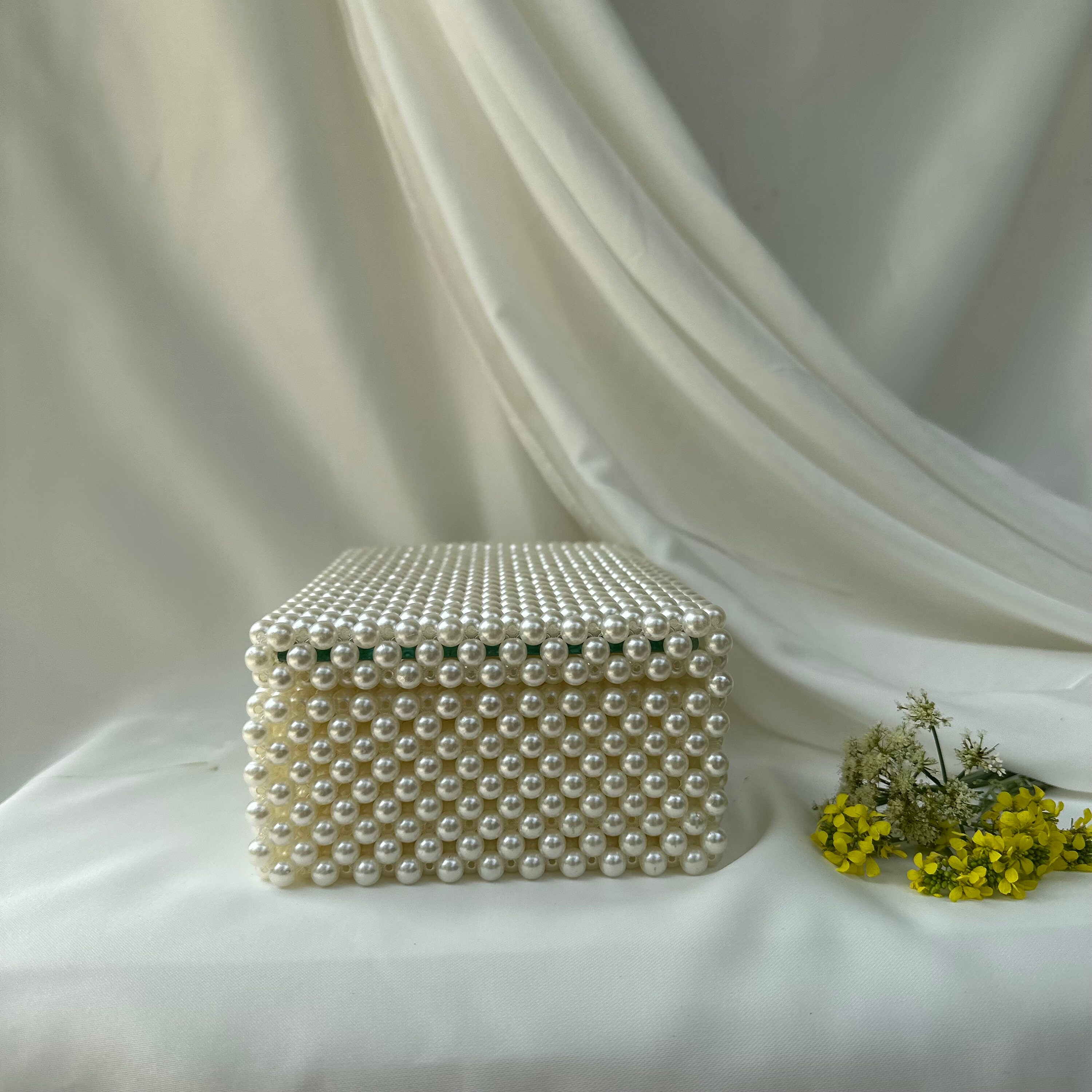 Pearl Wedding Jewelry Box With Mirror, Vintage Pearl Beaded Jewelry Box ...