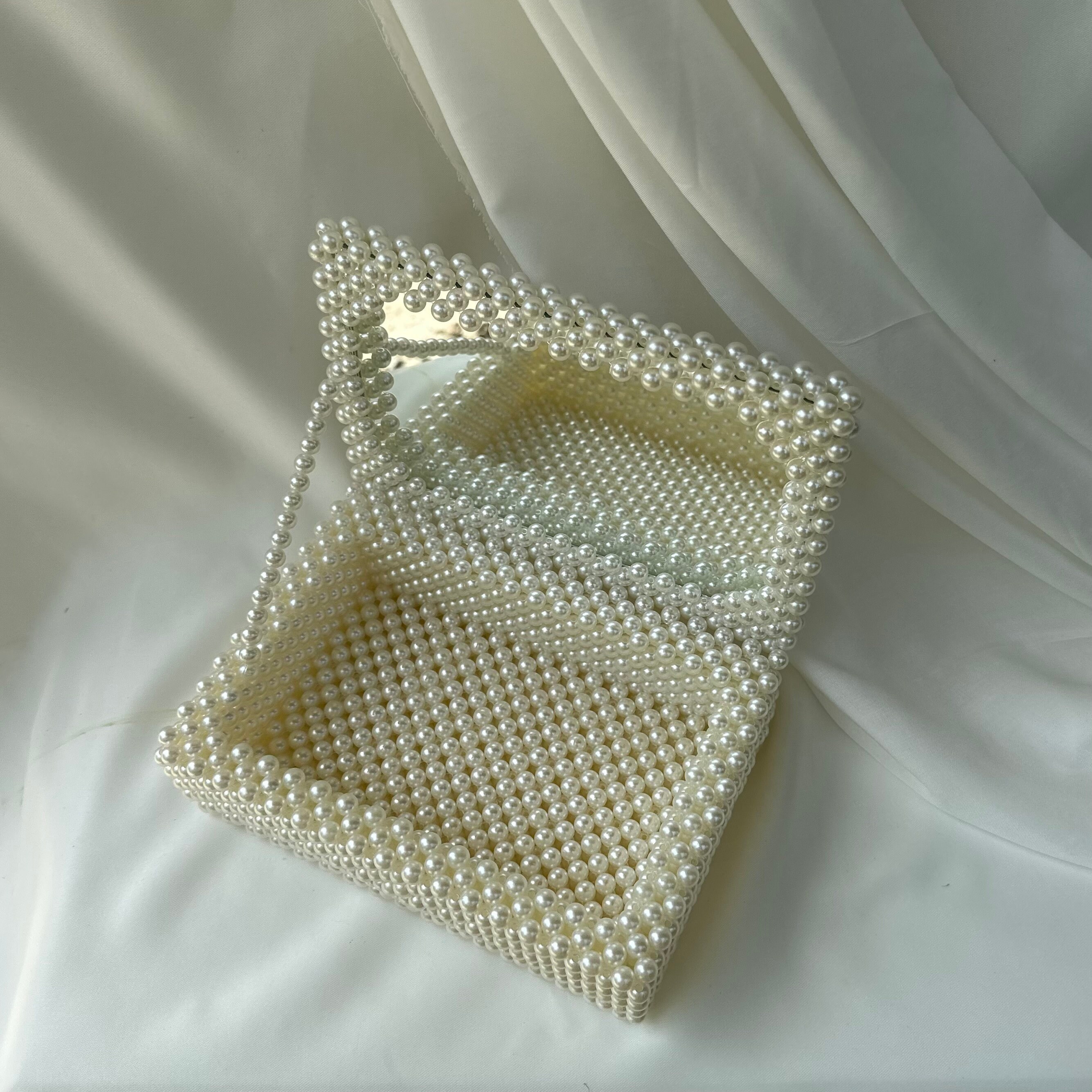 Pearl Wedding Jewelry Box With Mirror, Vintage Pearl Beaded Jewelry Box ...