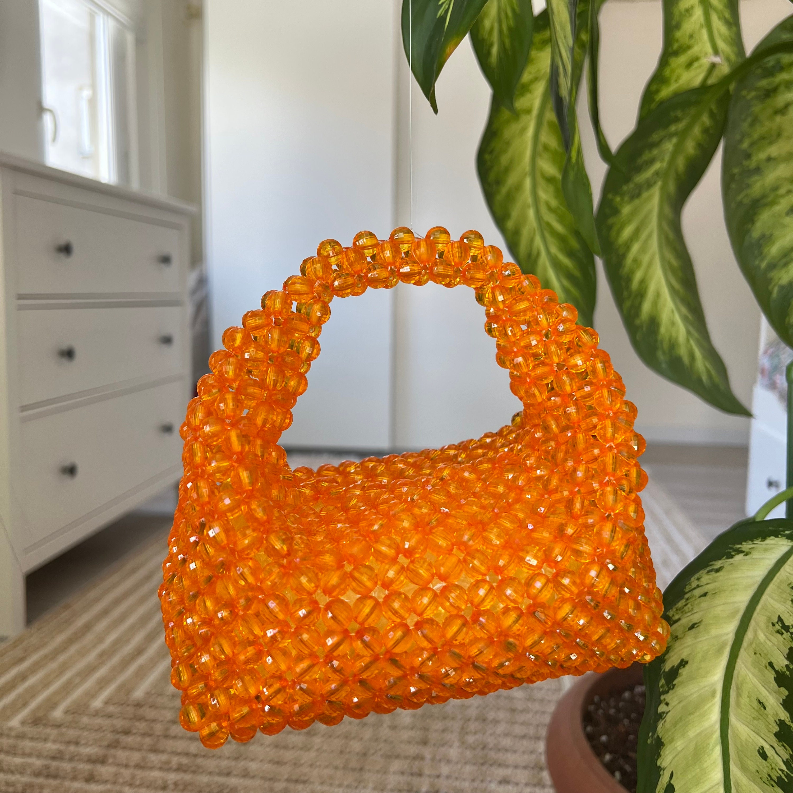 Orange Crystal Beaded Bag for Women, Bead Shoulder Bag, Women Bead Bag ...