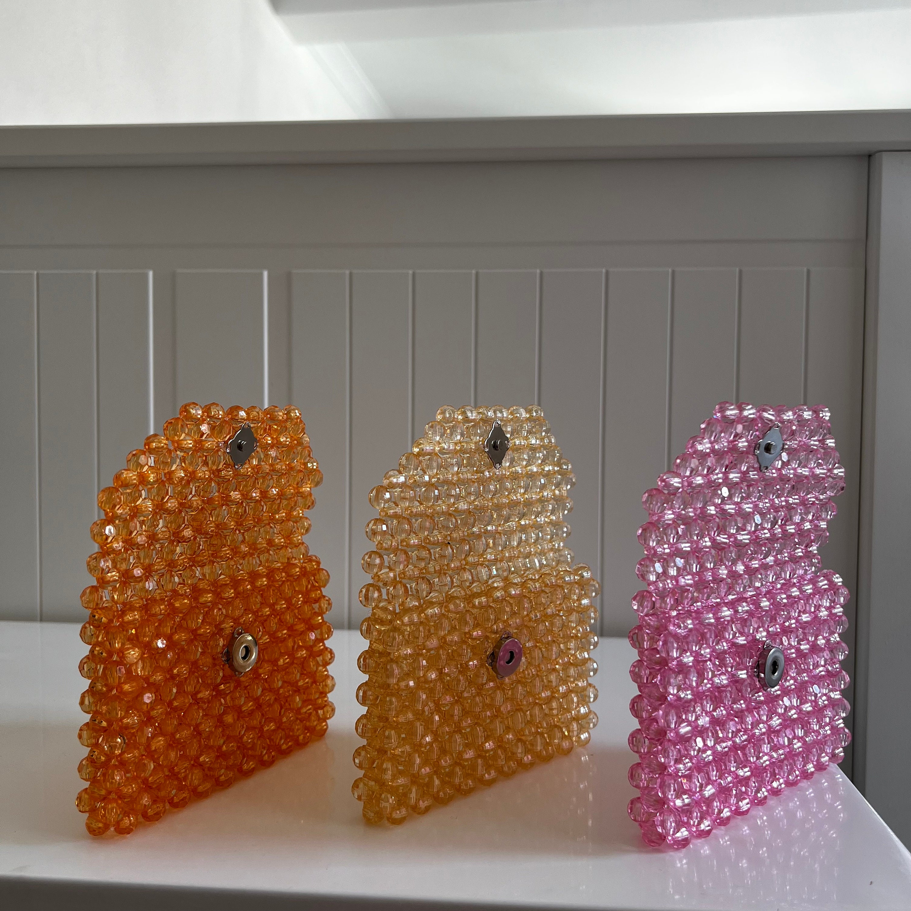 Yellow Beaded Cardholder, Beaded Wallet, Orange Bead Wallet, Pink Bead ...