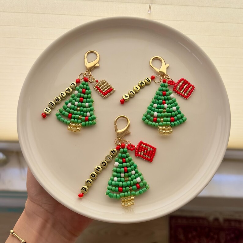 Christmas Keychain With Name, Christmas Bag Charm, Personalized Beaded ...