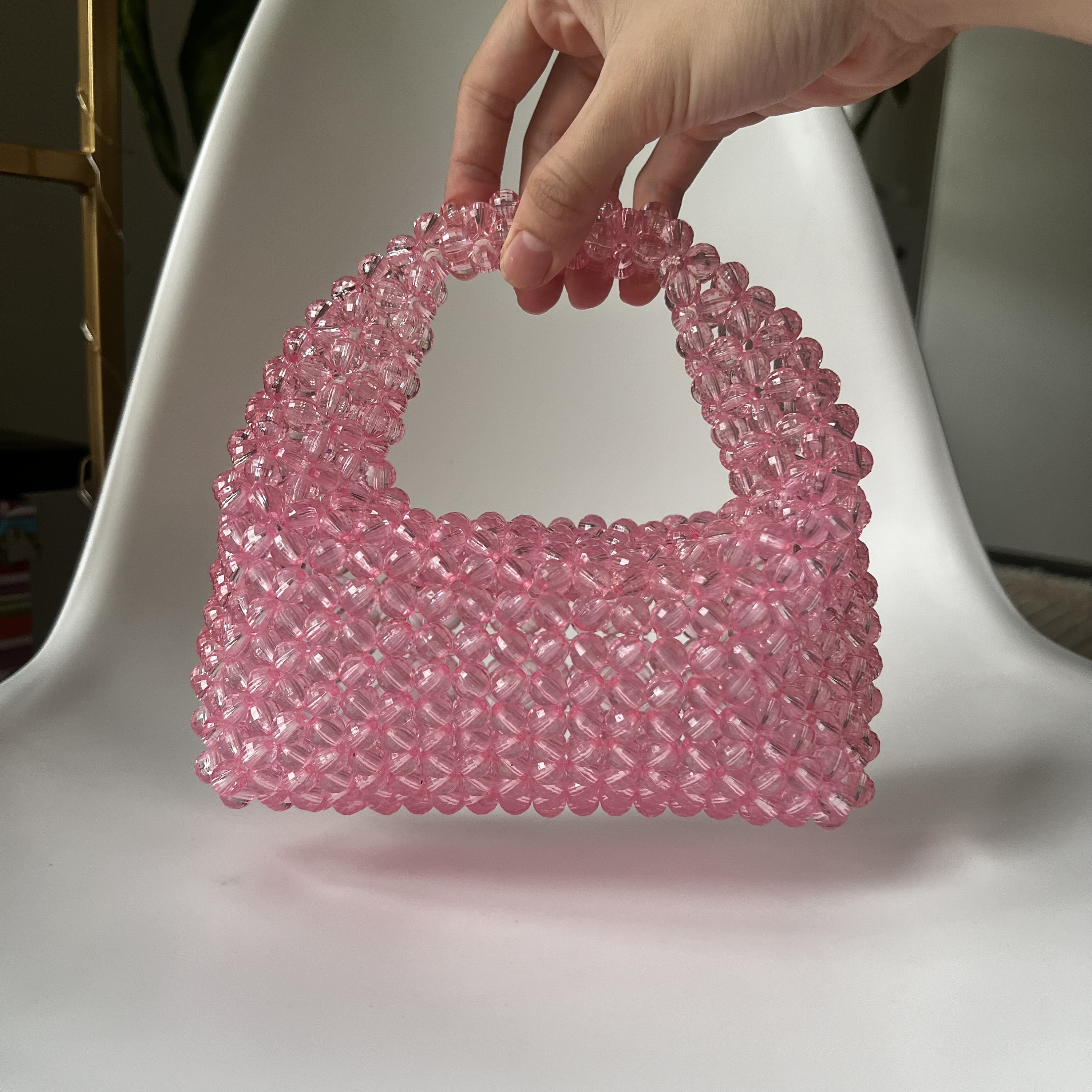 Pink Crystal Beaded Bag for Women, Bead Shoulder Bag, Women Bead Bag ...