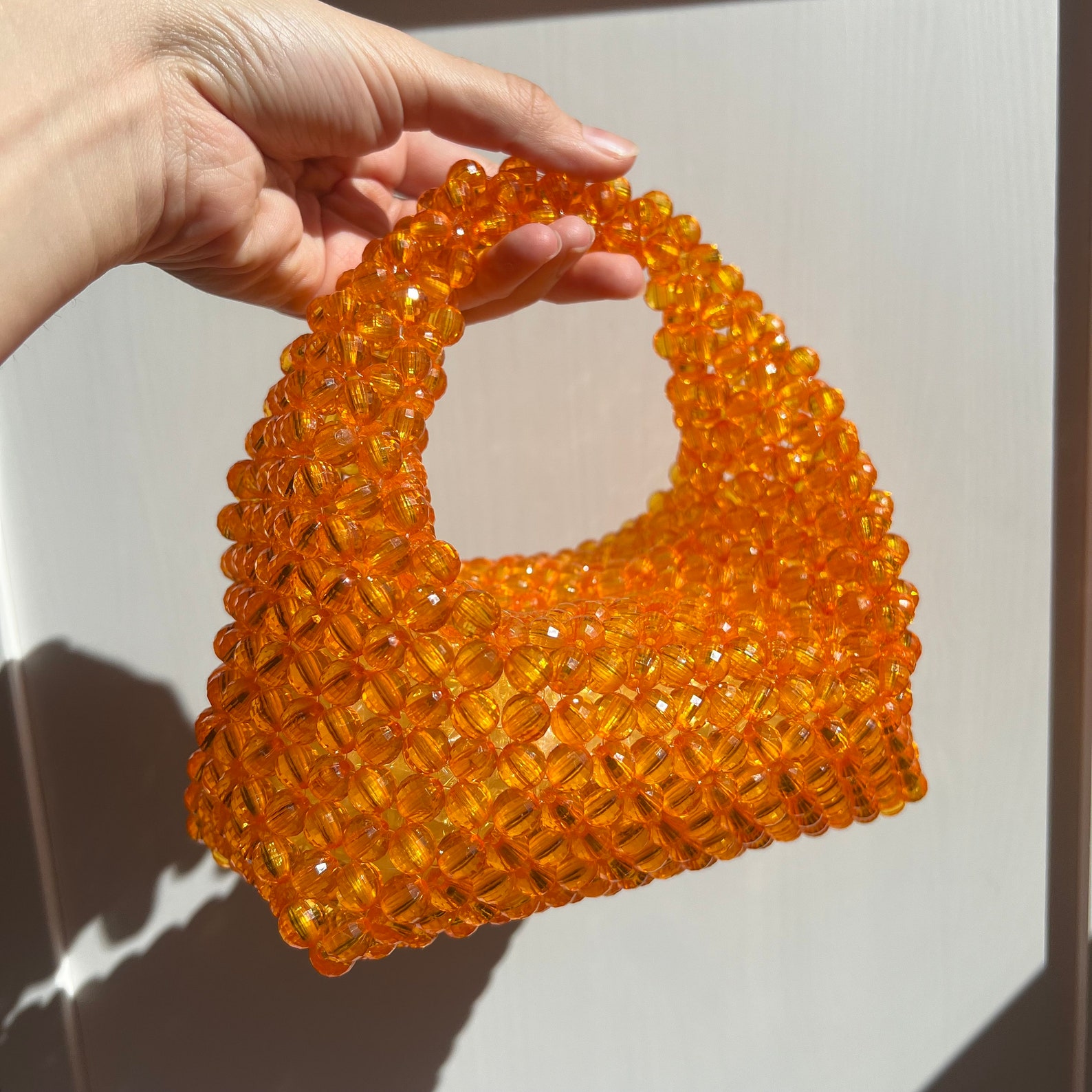 Orange Crystal Beaded Bag for Women, Bead Shoulder Bag, Women Bead Bag ...