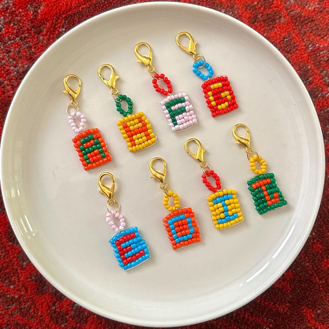 Personalized Beaded Initial Keychain, Christmas Bag Charm, Handmade ...