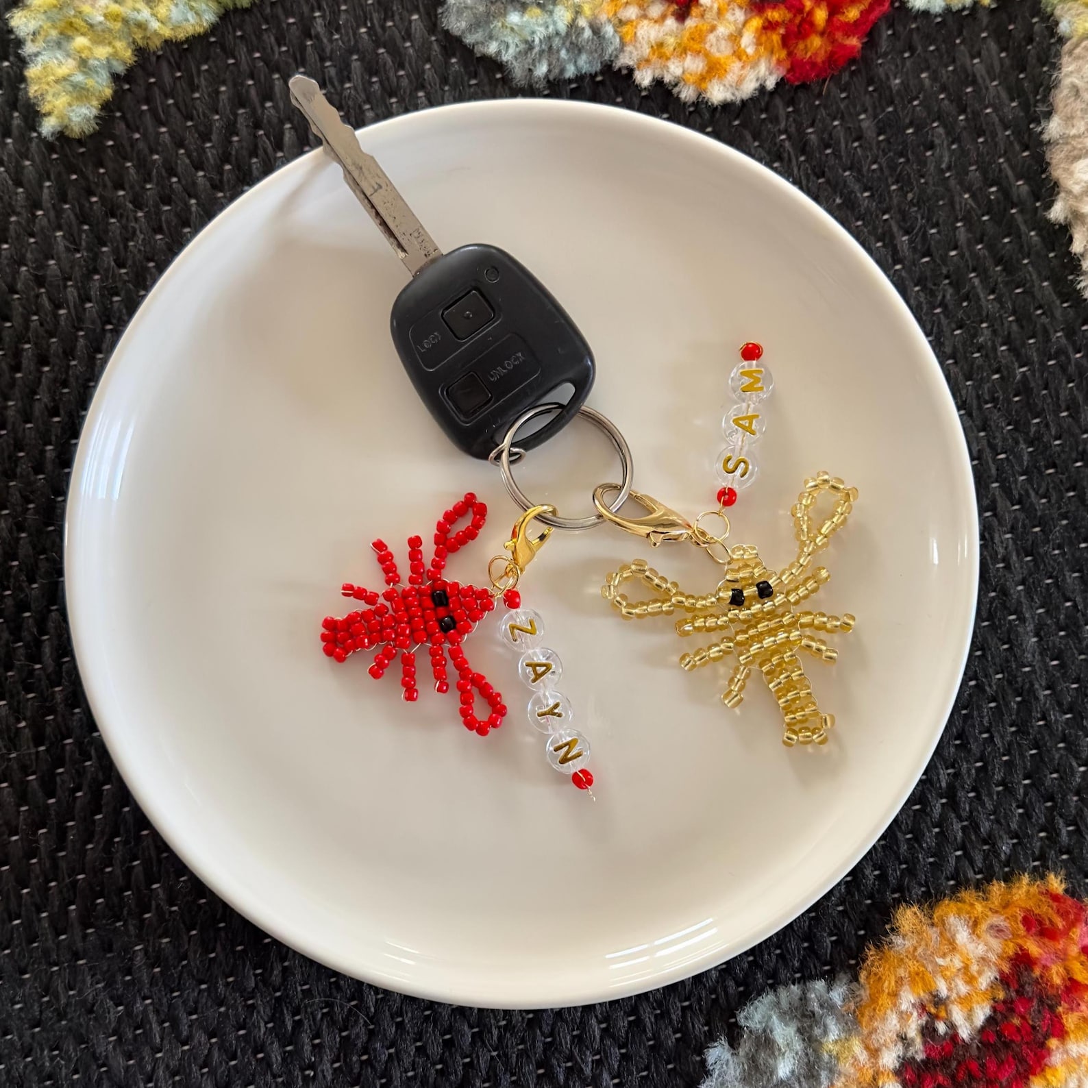 Lobster Bag Charm, Lobster Beaded Keychain, Personalised Name Keyring ...