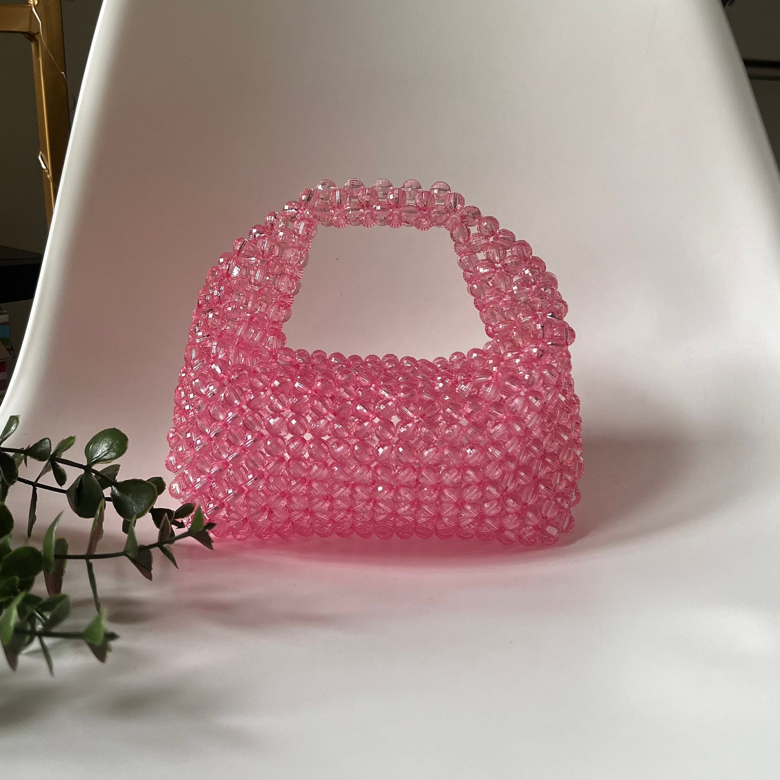 Pink Crystal Beaded Bag for Women, Bead Shoulder Bag, Women Bead Bag ...
