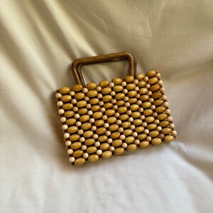 Wood Bead Bag, Boho Women Handbag, Square Beige Wood Bead Bag, Boho ...