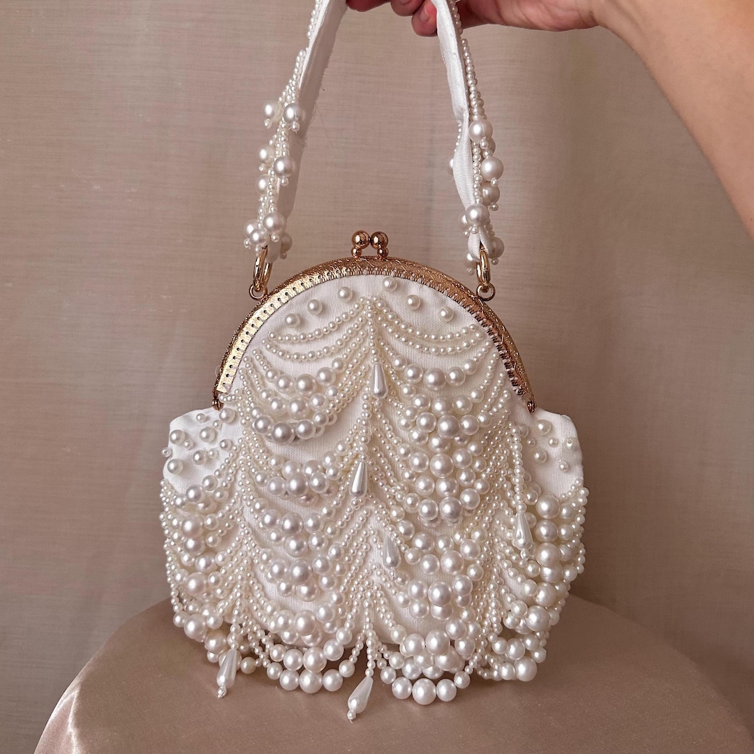 Pearl Bead Bag, Pearl Embellished Bag, Pearl Clutch, Bridal Clutch ...