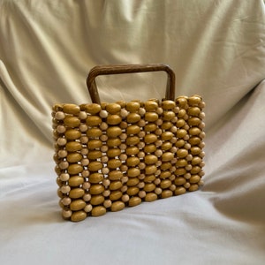 Wood Bead Bag, Boho Women Handbag, Square Beige Wood Bead Bag, Boho ...