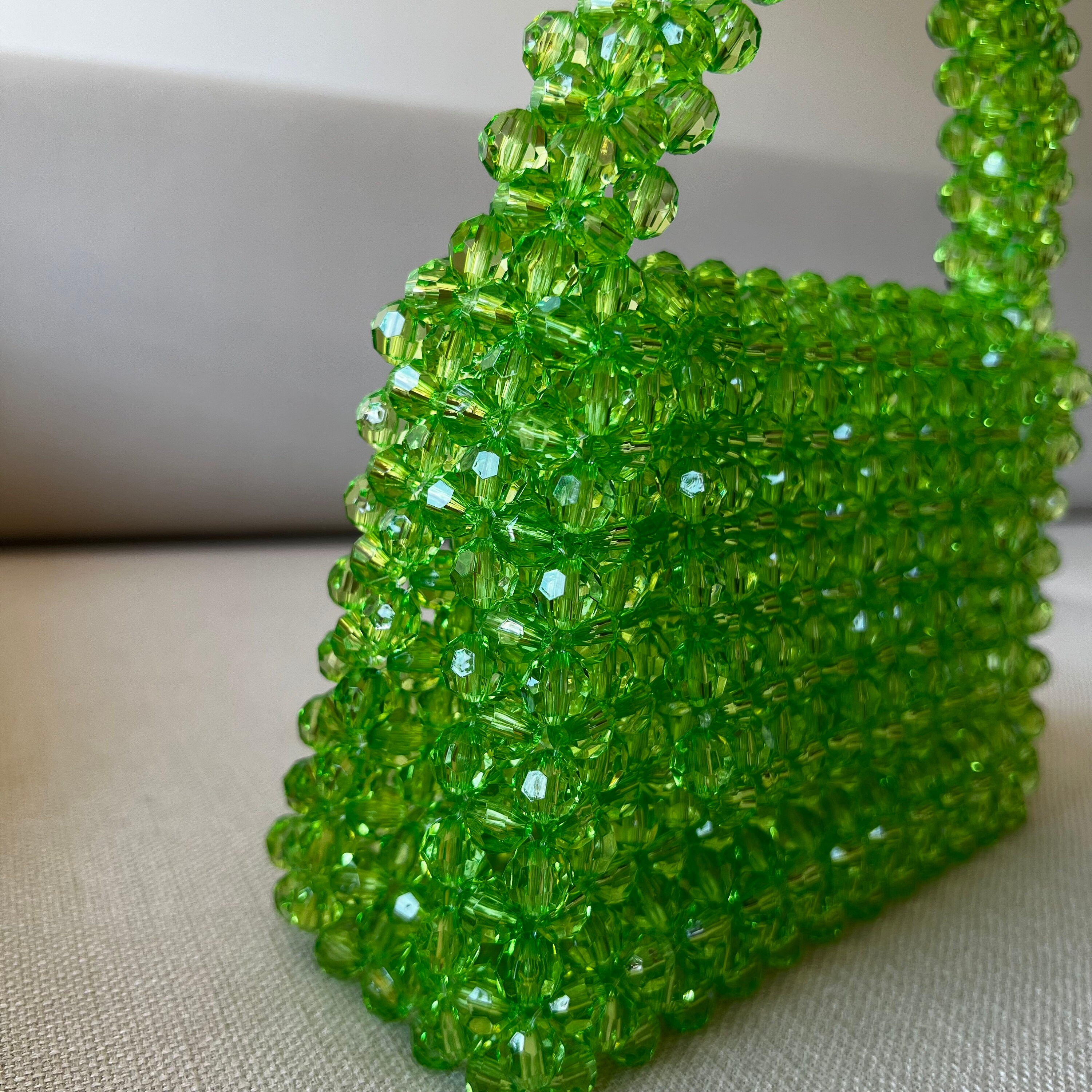 Green Crystal Bead Bag, Top Handle Bead Bag, Women Bead Bag, Bead ...
