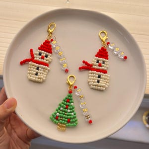 Christmas Bag Charm, Christmas Keychain With Name, Beaded Christmas ...