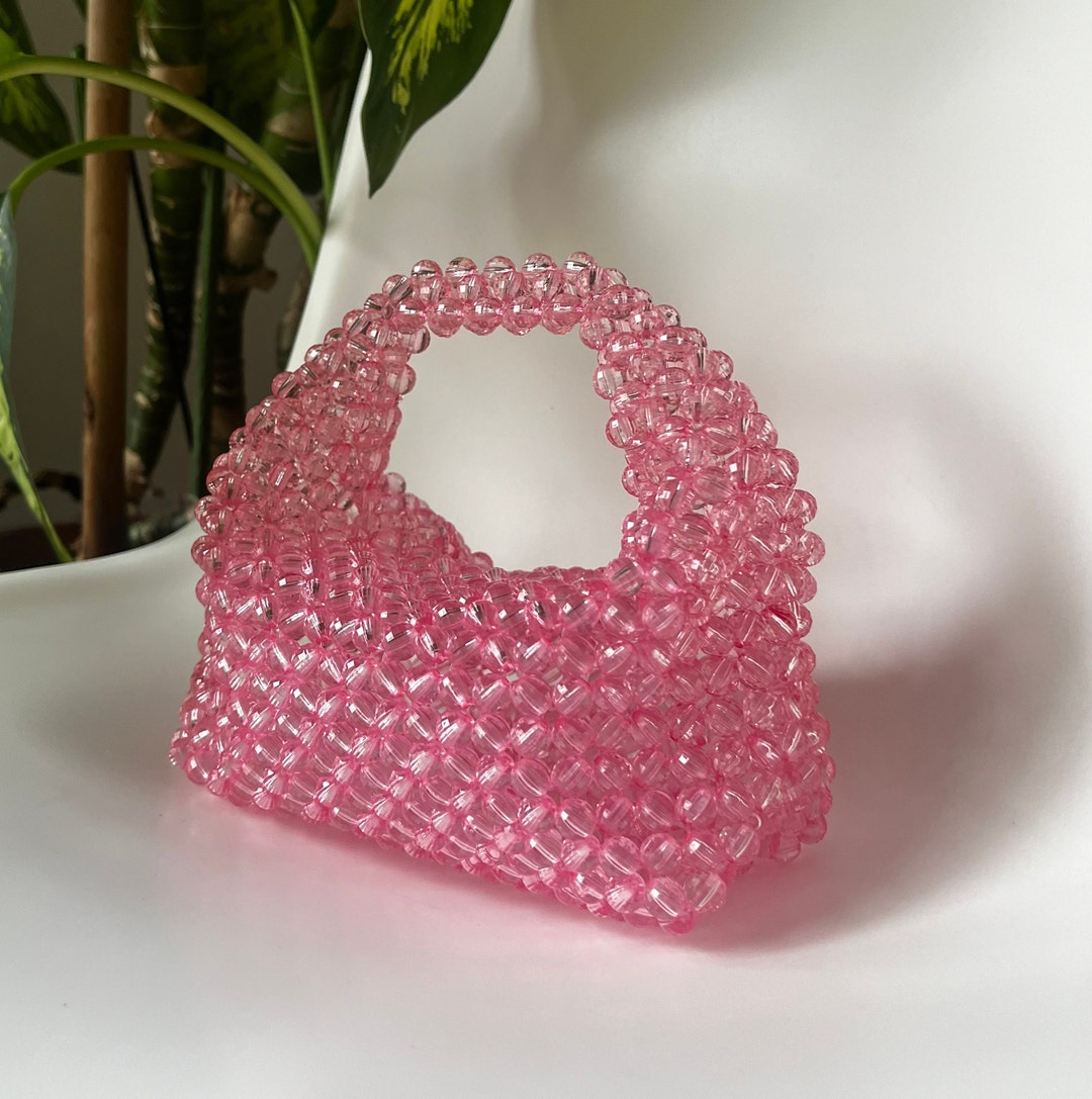 Pink Crystal Beaded Bag for Women, Bead Shoulder Bag, Women Bead Bag ...