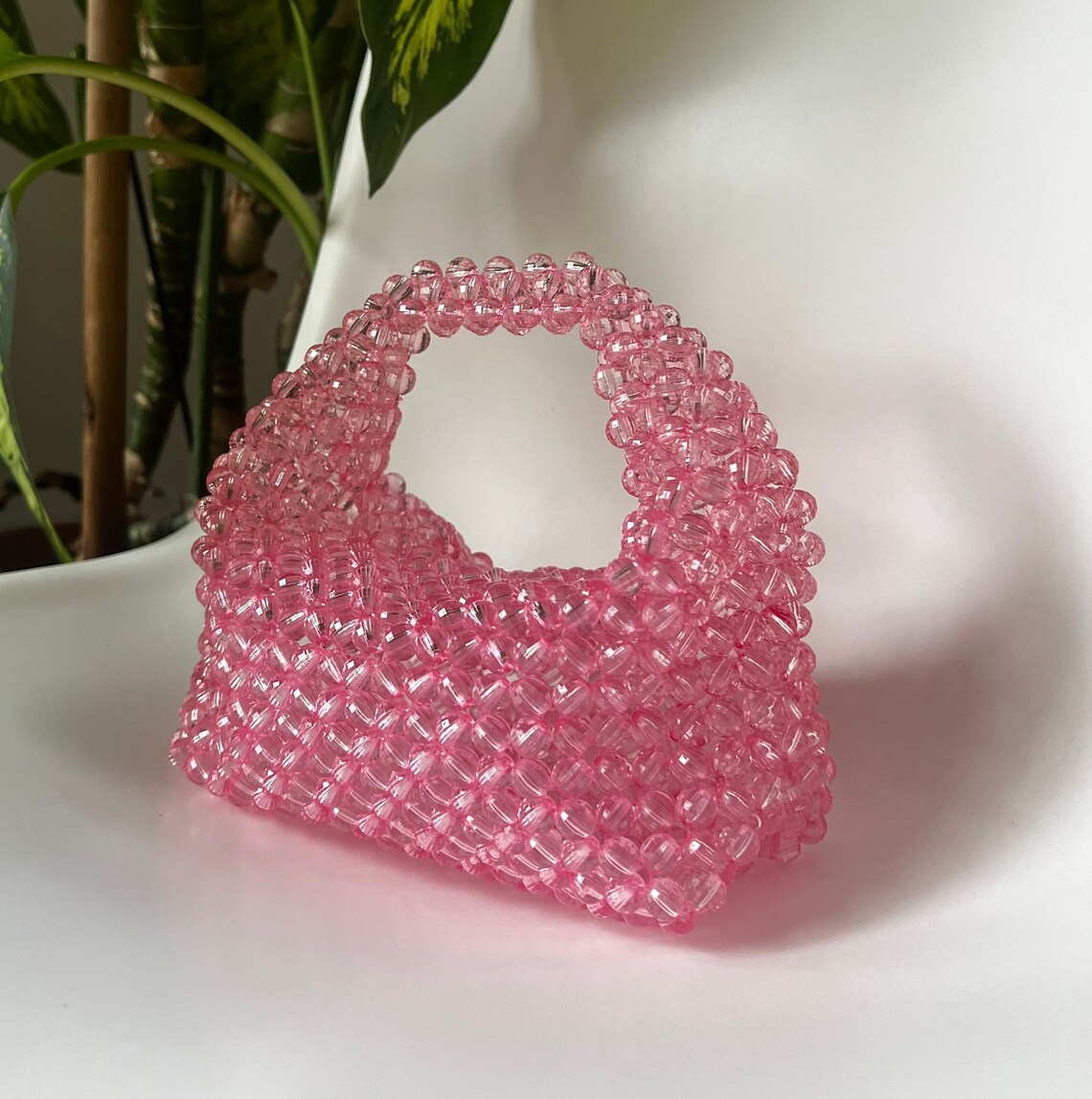 Pink Crystal Beaded Bag for Women, Bead Shoulder Bag, Women Bead Bag ...