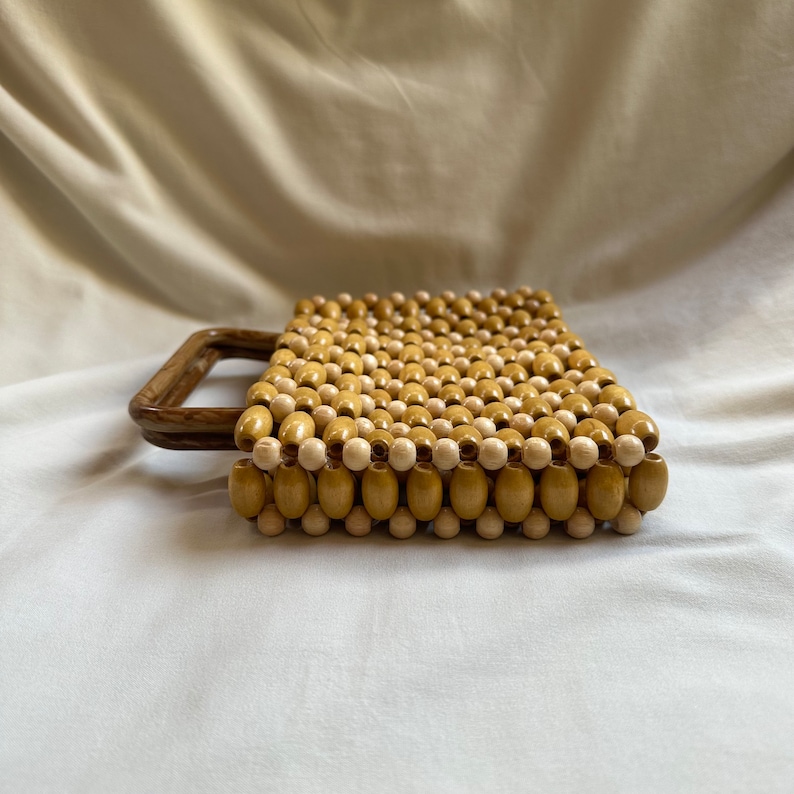 Wood Bead Bag, Boho Women Handbag, Square Beige Wood Bead Bag, Boho ...