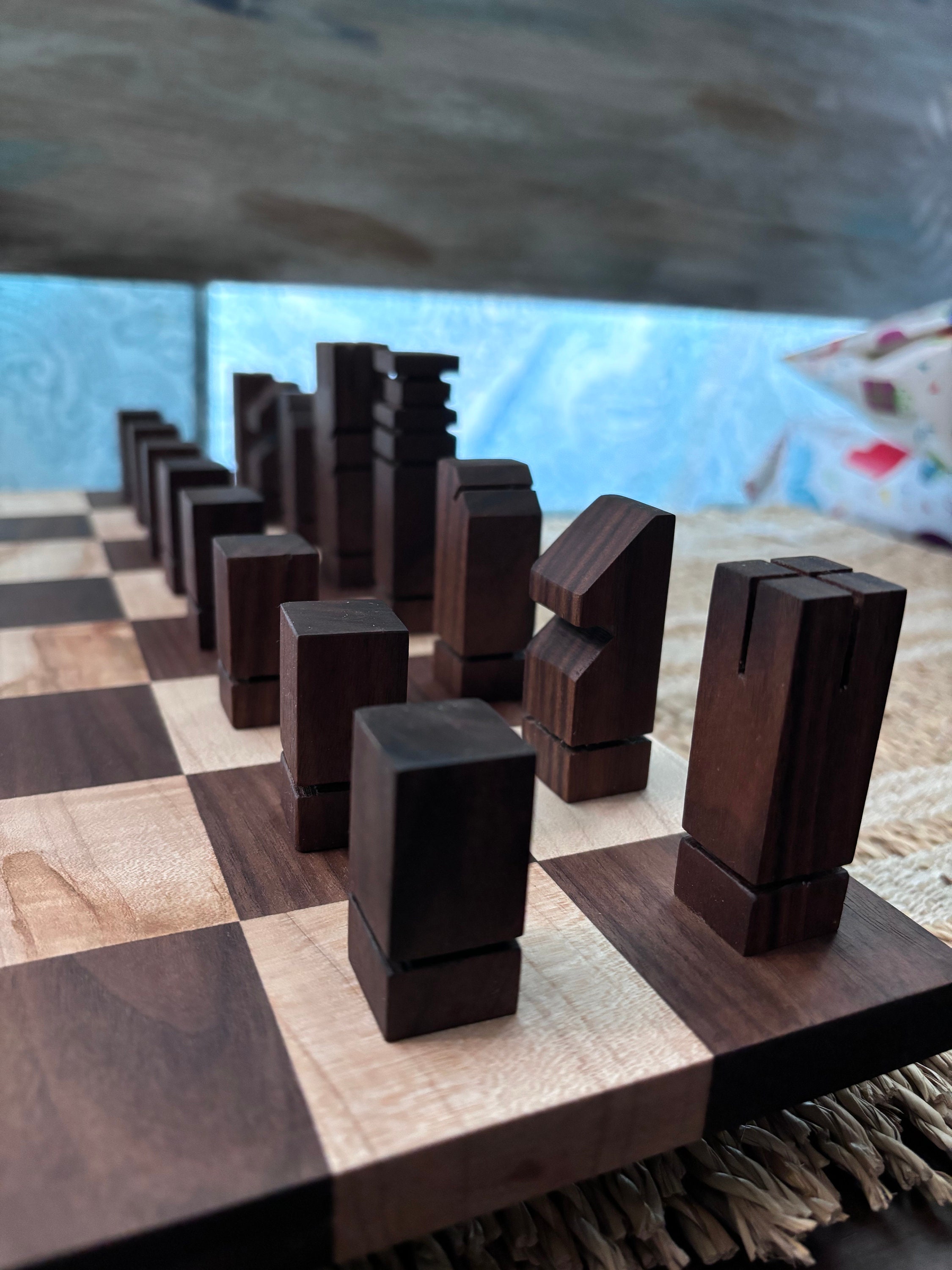 Elegant Walnut and Maple Chess Set - Etsy