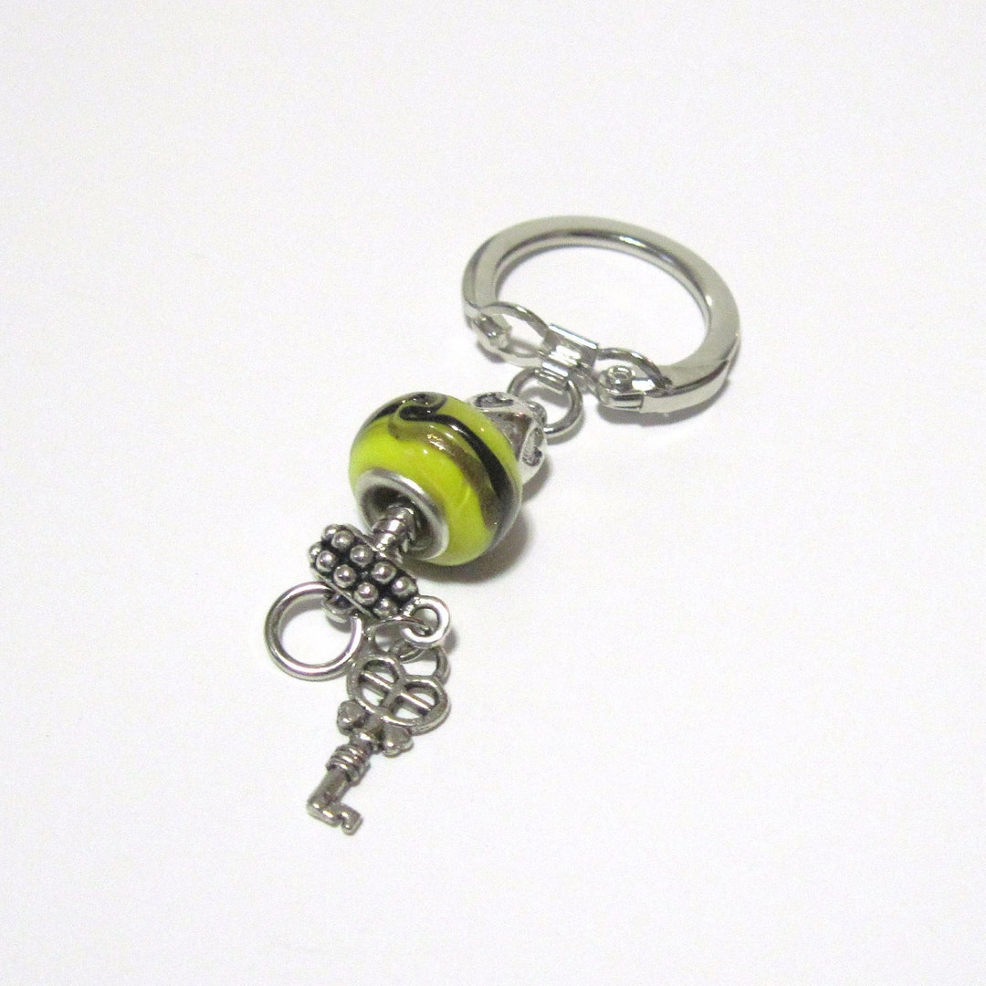 Lampwork Bead Big Hole Keychain Key Ring Yellow Black Key Heart - Etsy