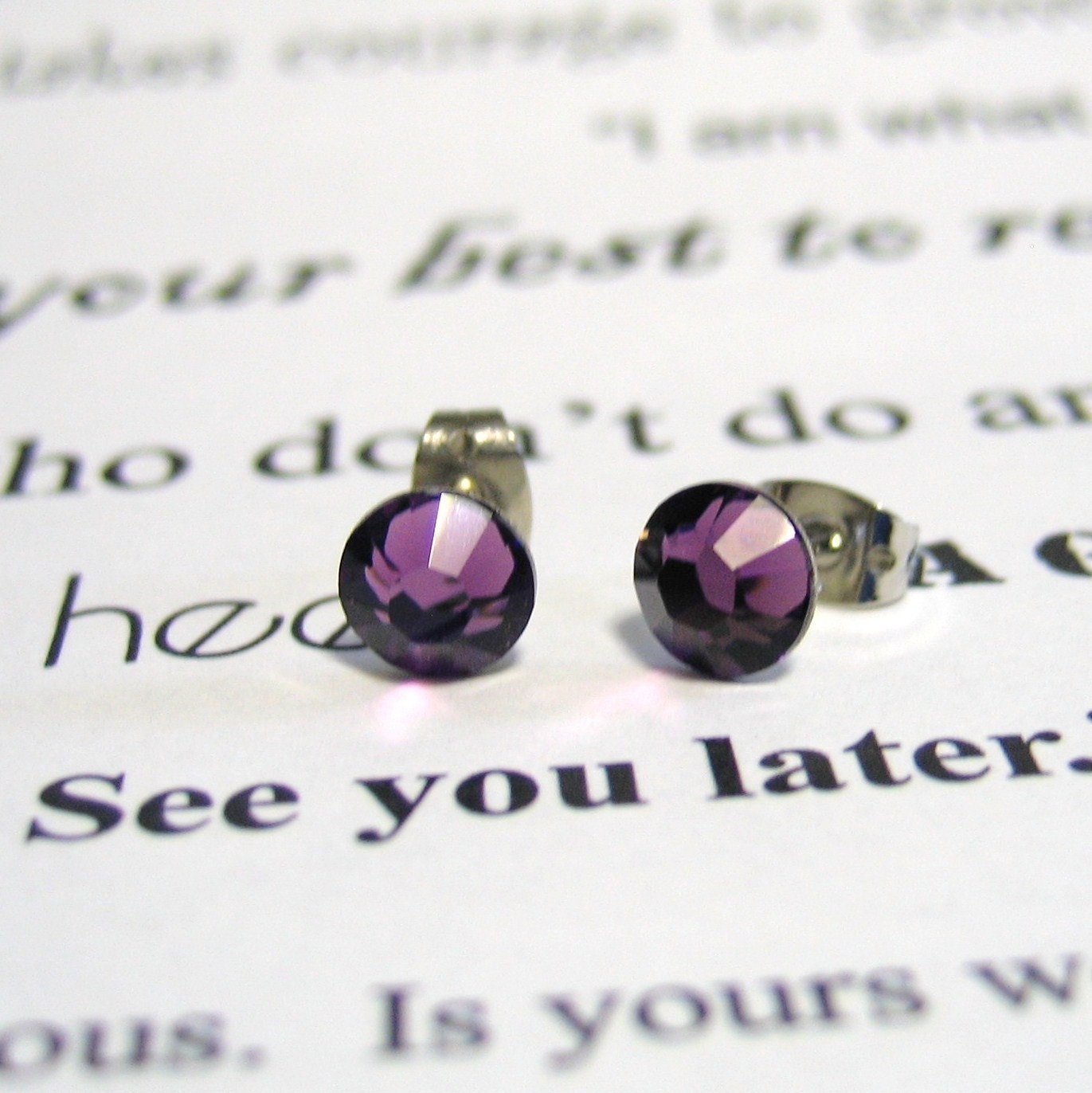 Amethyst Crystal Post Style Earrings 7mm Hypo Allergenic Nickel Free ...