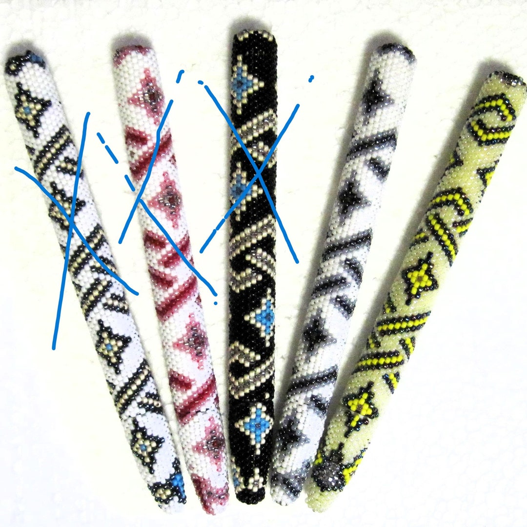 Stars and Bars Hand Beaded Bic Pen Traditional Peyote Stitch Seed Bead ...
