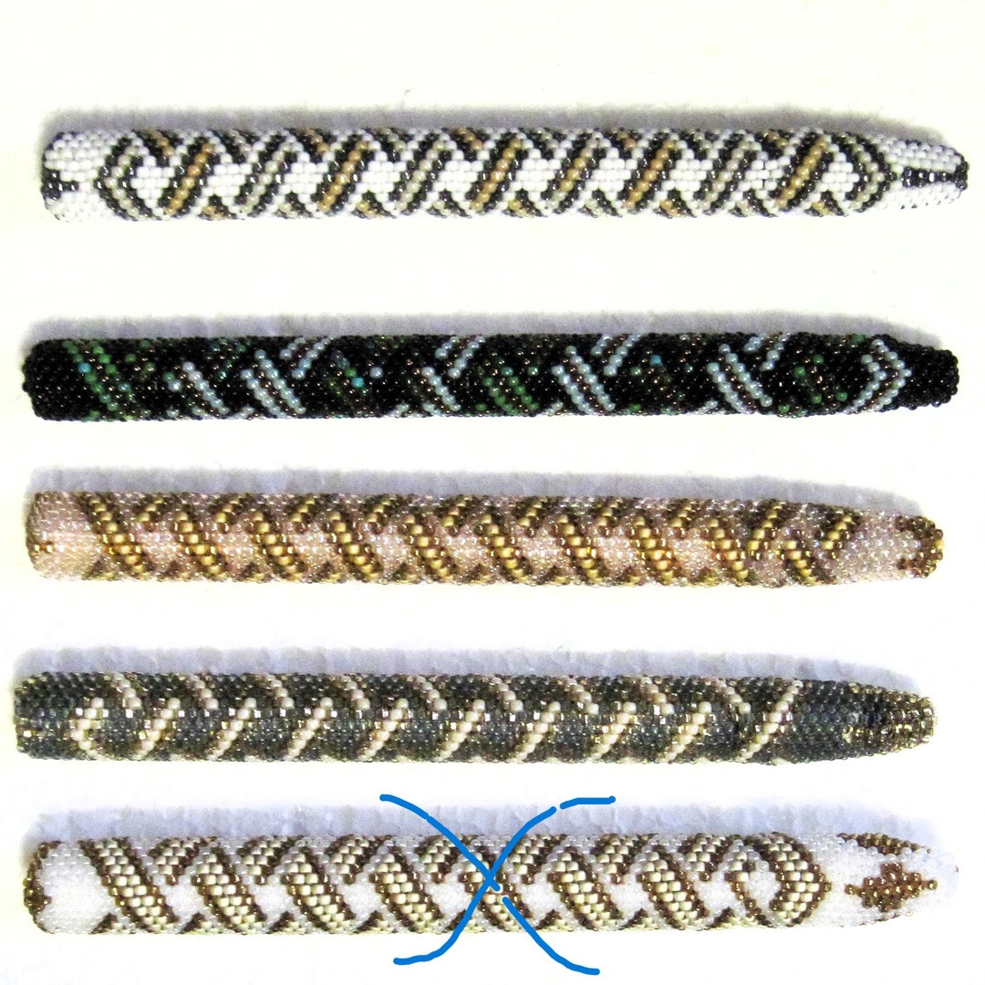 Diagonal Bars Hand Beaded Bic Pen Traditional Peyote Stitch Seed Bead ...