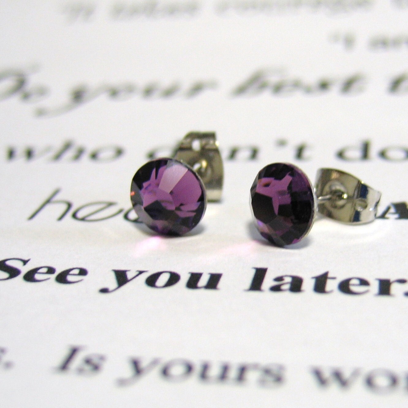 Amethyst Crystal Post Style Earrings 7mm Hypo Allergenic Nickel Free ...