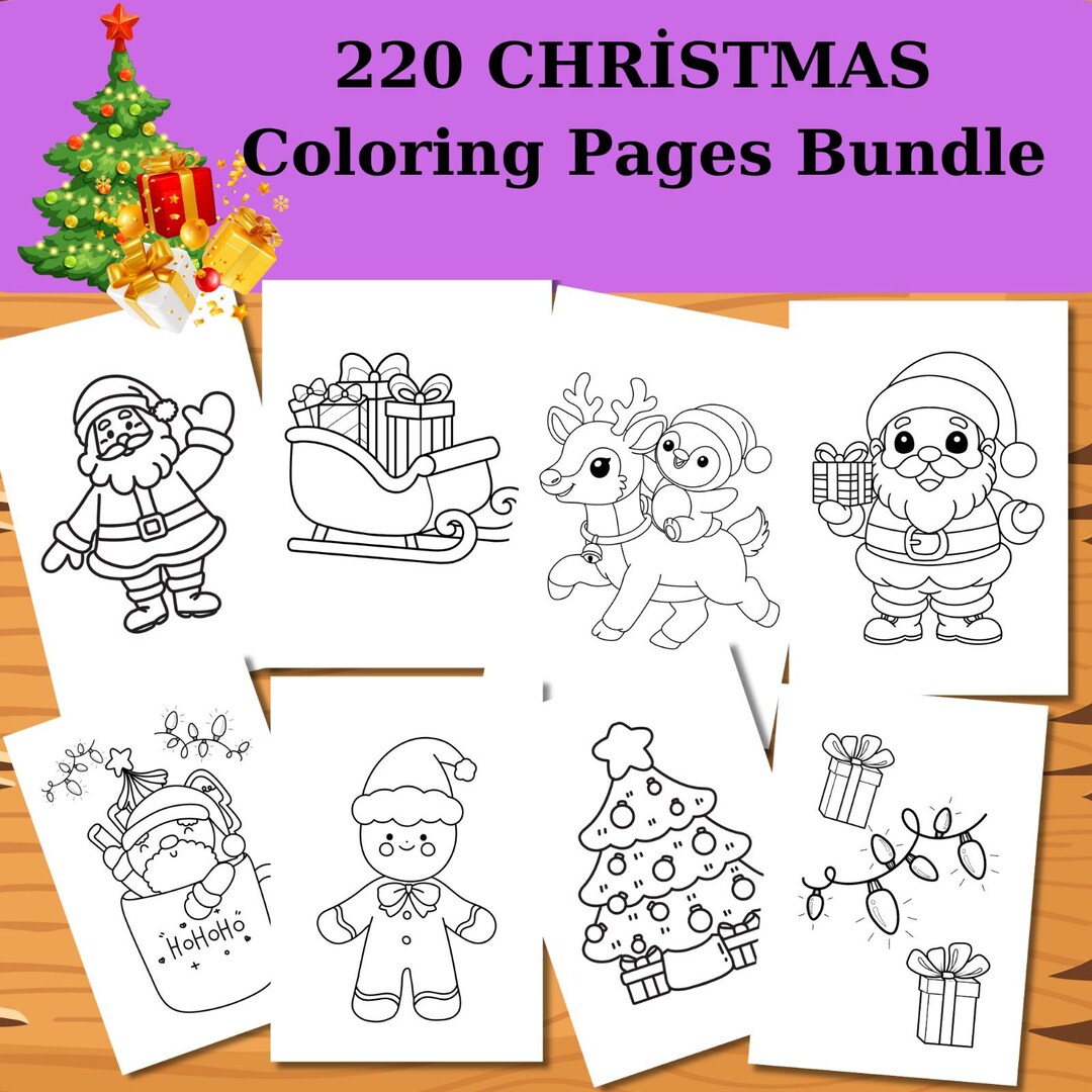 220 Christmas Coloring Pages Bundle, Kids Activity Book(digital ...