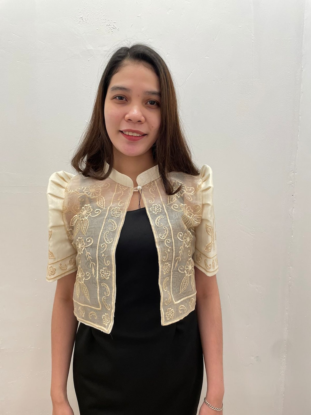 Filipiniana Modern Bolero Embroidered Neutral Color Top Organza Nueva ...