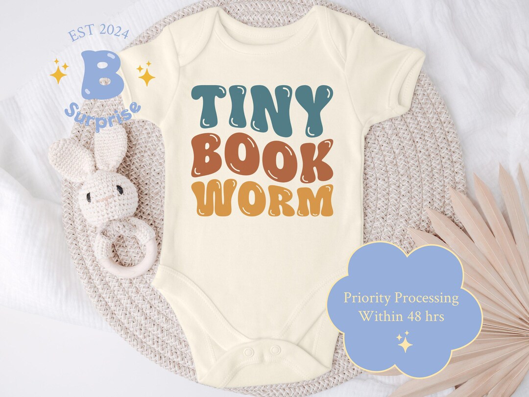 Tiny Bookworm Onesie® | Boy's Reading Baby Bodysuit | Cute Book Lover ...