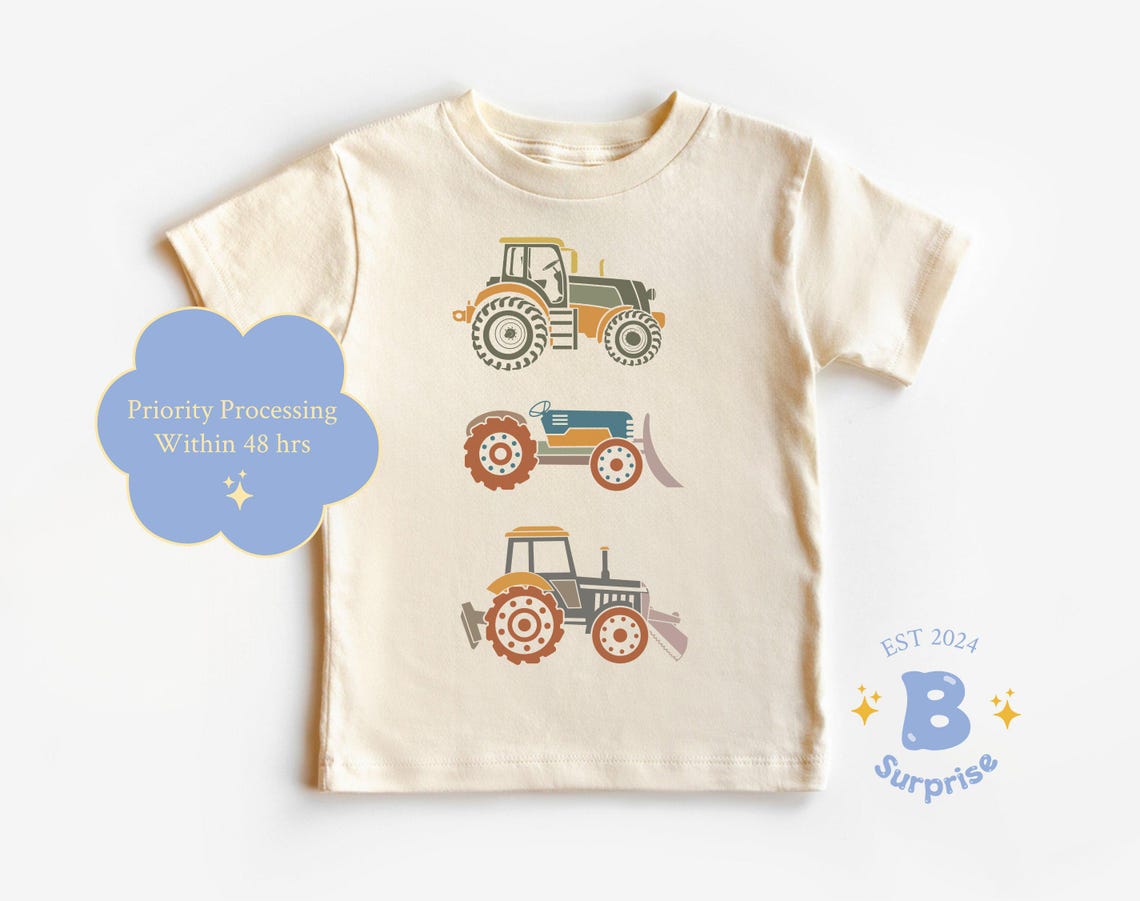 Tractor Toddler Boy Shirt | Cute Farm Vehicles T-shirt | Natural Color ...