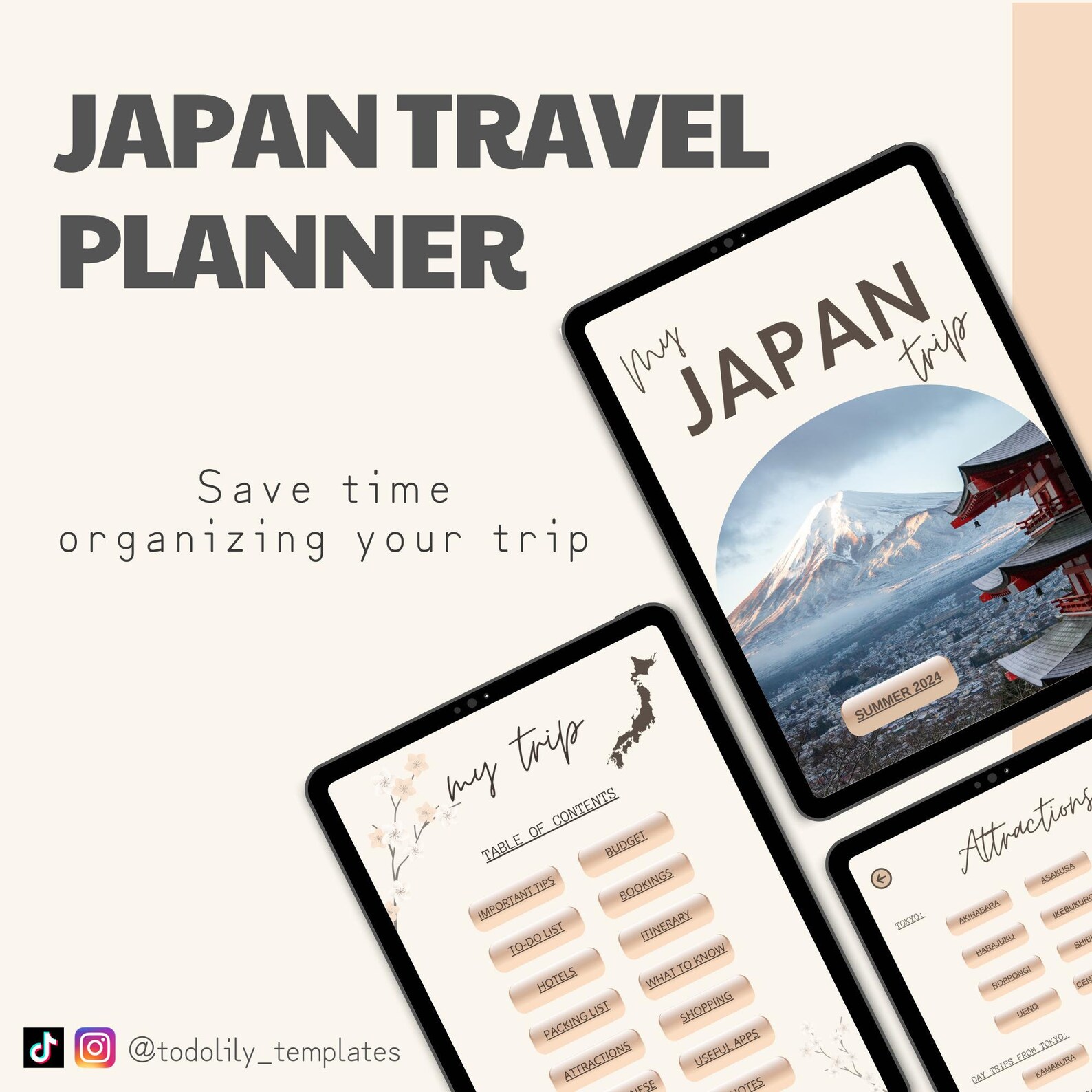 Japan Travel Planner Editable Canva, Itinerary Tips Reservations ...