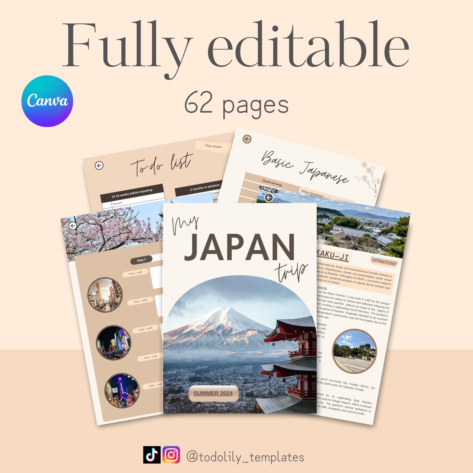Japan Travel Planner Editable Canva, Itinerary Tips Reservations ...